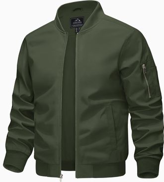 KEFITEVD Übergangsjacke Herren Jacke Sommer Männer Pilotenjacke US Army Jacke Bomber Jacket Frühlingsjacke Stehkragen Windjacke Herbst Dunkeloliv 2XL