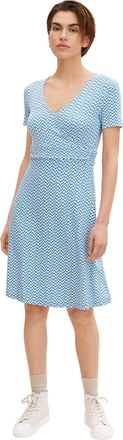 Tom Tailor Damen Kleid in Wickeloptik 1032059, 29526 - Blue Minimal Design, 40