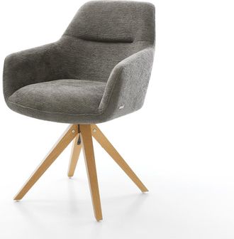 DELIFE Drehstuhl Pejo-Flex Boucl&eacute; Soft Schlamm Holzgestell kantig Natur 180&deg; drehbar Taschenfederkern, Esszimmerst&uuml;hle