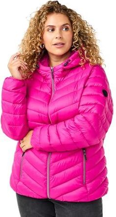 Zizzi Veste demi-saison pour femme - Grandes tailles - Veste matelass&eacute;e l&eacute;g&egrave;re avec rembourrage Dupont, capuche et poches zipp&eacute;es - Coupe courte - Veste gra