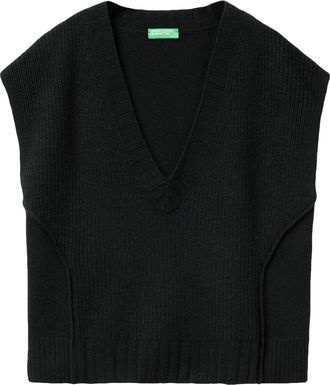 Benetton Damen Maglia Scollo V S/M 126wd4033 Herren Weste, Schwarz, M
