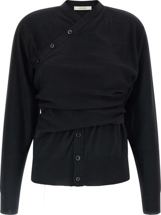 Christophe Lemaire Wool-Acrylic Blend with Trompe-lOEil Design Cardigan - Black