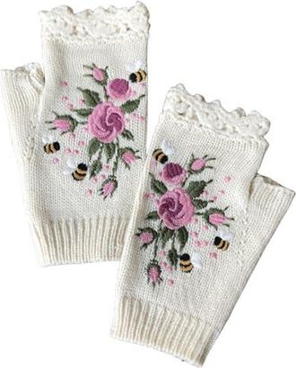 Generico Gants sans doigts brod&eacute;s - D&eacute;tails floraux d&eacute;licats, forme flexible &agrave; paume ouverte, texture douce et douce pour la peau | chauffe-poignets &eacute;l&eacute;gants, 