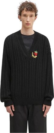 Sky High Farm SKY High Farm, Homme, Pulls, Noir, Taille: S Pull en maille torsad&eacute;e &agrave; col en V