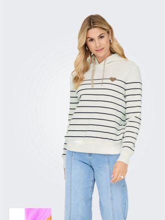 Only Kapuzensweatshirt ONLADELLE L/S STRIPE HOOD SWT mit Herz-Stickerei