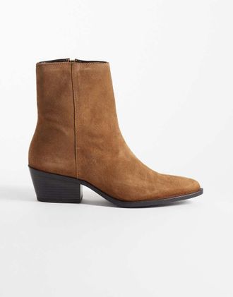 Mango Bottes &agrave; talon style santiags en daim - Camel-Neutral