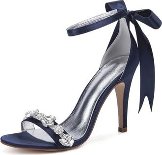 Generic Chaussures De Mariage De Mariée Femme Été Stylet Talons Peep Toe Sandale Bureau Travail Soir Talons Hauts 10.5Cm,Dark Blue,39 EU