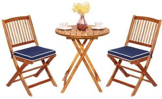 Giantex Salon de Jardin 2 Personnes en Bois dAcacia, Table de Jardin Ext&eacute;rieur avec Chaise Plaintes, 2 Coussins Amovibles, pour Terrasse, Balcon, Bistrot (Ble