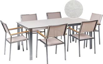 Beliani Gartenm&ouml;bel Set 6-Sitzer COSOLETO/GROSSETO Sicherheitsglas Marmor Optik Wei&szlig; / Beige