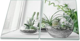 Decorwelt | Herdabdeckplatten 2x40x52 cm 2-Teilig Abstrakt Gelb Ceranfeldabdeckung Universal Spritzschutz Glas Deko Elektroherd Induktion für Kochplatten Herdsc