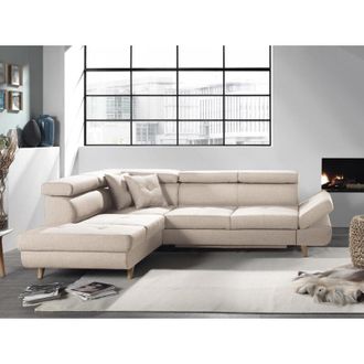 Best Mobilier Bestmobilier - Linea - ecksofa links mit schlaffunktion - 5 sitzpl&auml;tze - mit kopfst&uuml;tzen - beige