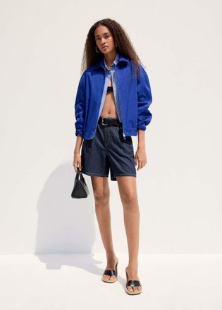 Mango Jeansbermudashorts mit Bundfalten und mittlerer Bundh&ouml;he blau - Damen - 32 - MANGO