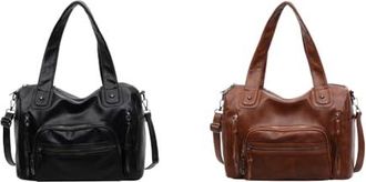 Generic Sac &agrave; bandouli&egrave;re spacieux en cuir PU pour femme avec plusieurs compartiments pour le travail et les voyages, Noir/marron, 16.14x9.84x5.12inch