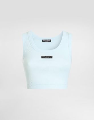 Dolce & Gabbana Cropped-tanktop Aus Baumwolle Mit Logo - Frau Blusen Und Tops Azure 48