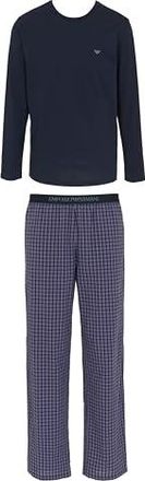 Emporio Armani Yarn Dyed Woven Long Pajamas Bas de Pijama, Bleu, XL Homme