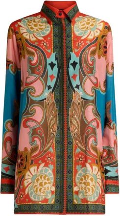 Etro Femme, Blouses et Chemises, Multicolore, Taille: 38 FR Chemise Longue en Coton et Soie avec Imprim&eacute; Plac&eacute;