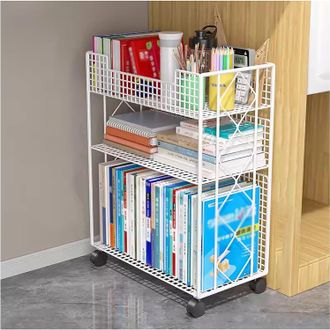 Generic Rollbarer Metallwagen/Aufbewahrungsbox/Zeitschriftenst&auml;nder/B&uuml;cherwagen mit Rollen for Schlafzimmer, Wohnzimmer, Zuhause, Schule(White)