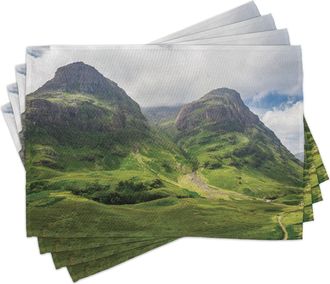 Abakuhaus Schottland Platzmatten, Glencoe Schottisches Hochland-Berg-vorzügliche Hügel unter bewölktem Himmel-Ansicht, Tiscjdeco aus Farbfesten Stoff für das Es