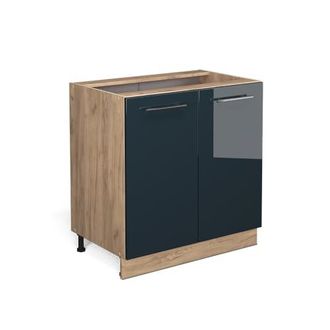 Vicco Meuble Bas de Cuisine Fame-Line, Bleu fonc&eacute; Brillant, 80cm avec &eacute;tag&egrave;re, sans PT