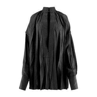 Ferragamo Schwarz gekrepptes Hemd mit ausgestellten Manschetten - - Blouses & Shirts - Damen - Schwarzk - S