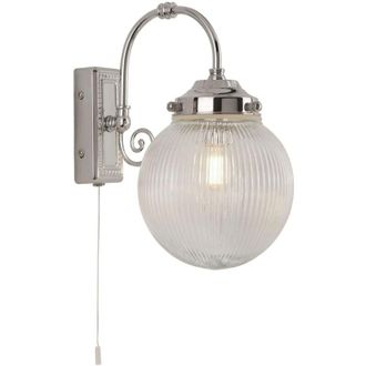Licht-Erlebnisse Miroir lumineux m&eacute;tal verre E14 IP44 27 cm haut avec interrupteur abat-jour boule blanc chrom&eacute; Art Nouveau