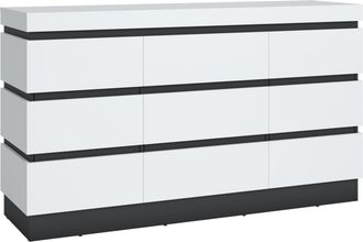 Möbelando Kommode >Campania< 3 Türen, 1 Schub, Alpinweiß/Anthrazit - 161x93x45cm (BxHxT)