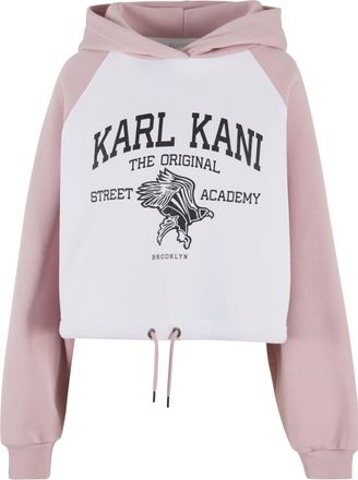 Karl Kani Woven Signature Street Academy Crop Raglan Hoodie White/Rose, XS