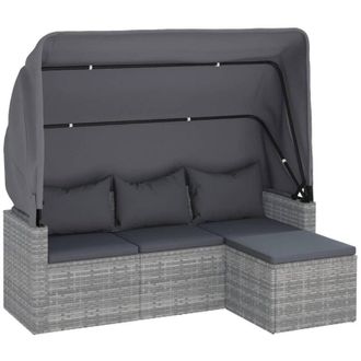 vidaXL Vidaxl - Canap&eacute; de jardin 3 places avec toit et repose-pieds Gris