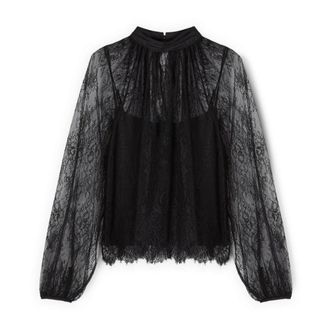 Motivi Femme, Blouses et Chemises, Noir, Taille: 38 FR Chemisier en dentelle &agrave; col montant