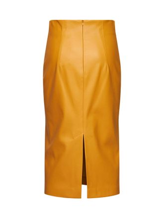 Blanca Vita Womens Midi Pencil Skirt Goccia Faux Leather Ocher Yellow Polyurethane