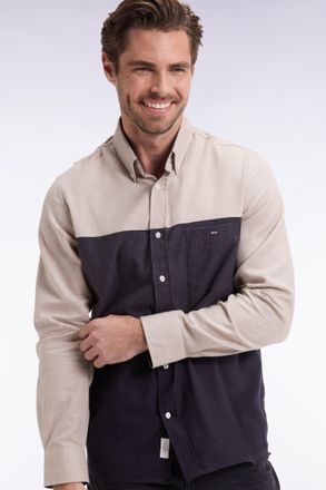 Eden Park Chemise En Flanelle Tricolore Marine Et Beige Coupe Droite