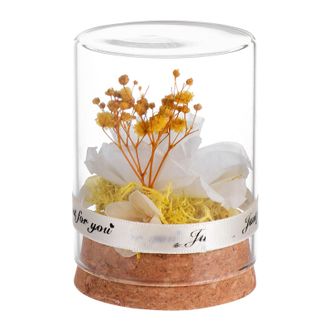 DOITOOL Unsterbliche Rose Mit Rosa Glasabdeckung Holzsockel Dekorative Glaskuppel Wohnzimmer Schlafzimmer Ornamente