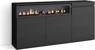 Skraut Home | Sideboard, Highboard | Kommode, Komodenschrank | 150x75x35cm | 3 T&uuml;ren | Elektrokamin. Ma&szlig;e | Moderner Stil | Schwarz