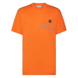 Philipp Plein Homme, Tops, Orange, Taille: 4XL Jersey T-shirt Round Neck SS