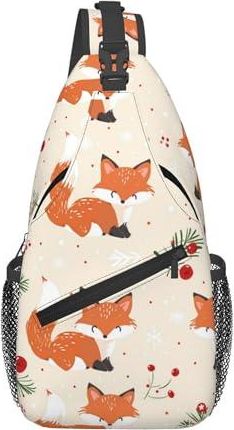 Generic Sacoche Tactique Renards Flocon de neige L&eacute;ger Sac De Poitrine Polyester Crossbody Bag pour Randonn&eacute;e &eacute;cole Voyage