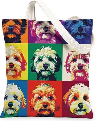 Generic Sac fourre-tout en toile Pop Art Cavachon pour faire du shopping, 33 x 38,1 cm, motif chiot abstrait amusant et amusant, sac d&eacute;picerie r&eacute;utilisable po