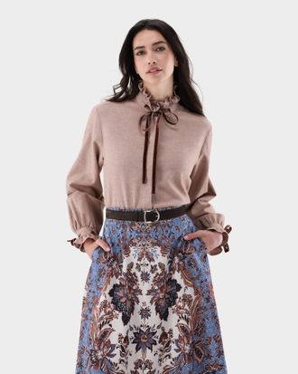 van Laack Flanellbluse mit R&uuml;schen-Stehkragen