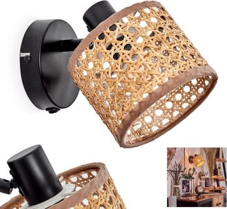 HOFSTEIN Wandleuchte Barcos, verstellbare Wandlampe aus Metall/Rattan/Wiener Geflecht in Schwarz/Natur/Beige, Leuchte im modernen Design mit verstellbarem Schi