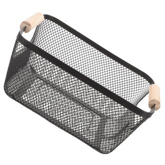 Aboofan Dekorativer Drahtkorb aus Schmiedeeisen mit Holzgriff Rechteckiger Aufbewahrungskorb f&uuml;r Badezimmer und Regale Mittelgro&szlig;er Metallkorb zur Organisatio