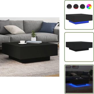 vidaXL Couchtisch mit LED-Leuchten Schwarz 80x80x31 cm - Couchtisch - Wohnzimmerstil - led Beleuchtung - Holzwerkstoff - Schwarz