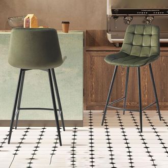 M&S Collection M&s - Lot de 2 chaises de bar H65 cm en velours vert fonc&eacute; - juzo