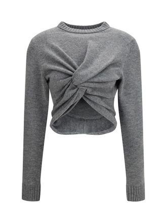 Balenciaga Ruched Crewneck Wool Sweater - Gray