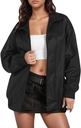 Generic Vestes pour femmes 2026 Veste &agrave; manches longues avec fermeture &eacute;clair et poche lat&eacute;rale, Noir, XXL