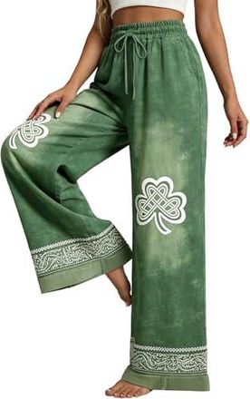 Generic HUIFUAO Pantalon de la Saint-Patrick pour femme - Pantalon tr&egrave;fle amusant - Costume irlandais de la St Paddys Day - Pantalon de tr&egrave;fle irlandais - Gra