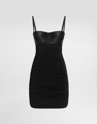 Dolce & Gabbana Kurzes Bustierkleid Aus Drapiertem Organsin - Frau Kleider Schwarz 36