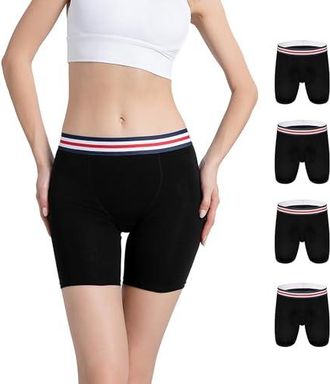 ZLYC Boxer en coton pour femme - Jambes longues - Sous-vêtements, Lot de 4 boxers noirs, S