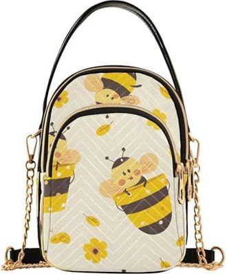 Mnsruu Sac à bandoulière pour femme - Motif abeille et nid dabeille - Jaune - Petit sac à bandoulière avec sangle réglable