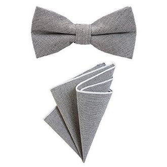 DonDon Hommes noeud papillon 12 x 6 cm lié longueur réglable et mouchoir 23 x 23 x 23 cm couleur coton assorti Gris