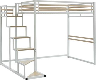 Vente-Unique Hochbett - 140 x 200 cm - Metall & MDF - Wei&szlig; - JOGUI