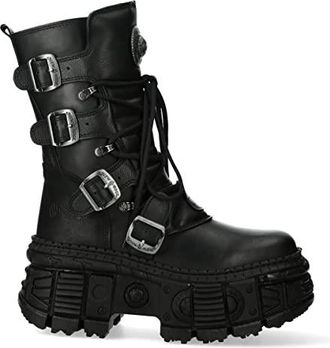 New Rock WALL373-S5 Bottes Gothiques à Plateforme en Cuir Noir Unisexe 43